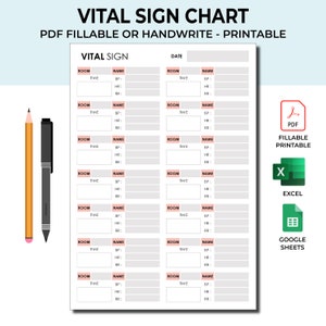 Editable Printable Vital Sign Chart, Vital Sign Log,vital Sign Tracker ...