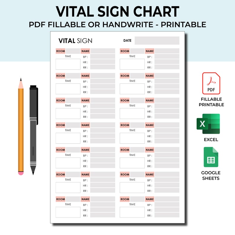 Editable Printable Vital Sign Chart, Vital Sign Log,vital Sign Tracker ...