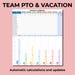 Pto Tracker Excel Google Sheet Spreadsheet Template, Associate Vacation ...