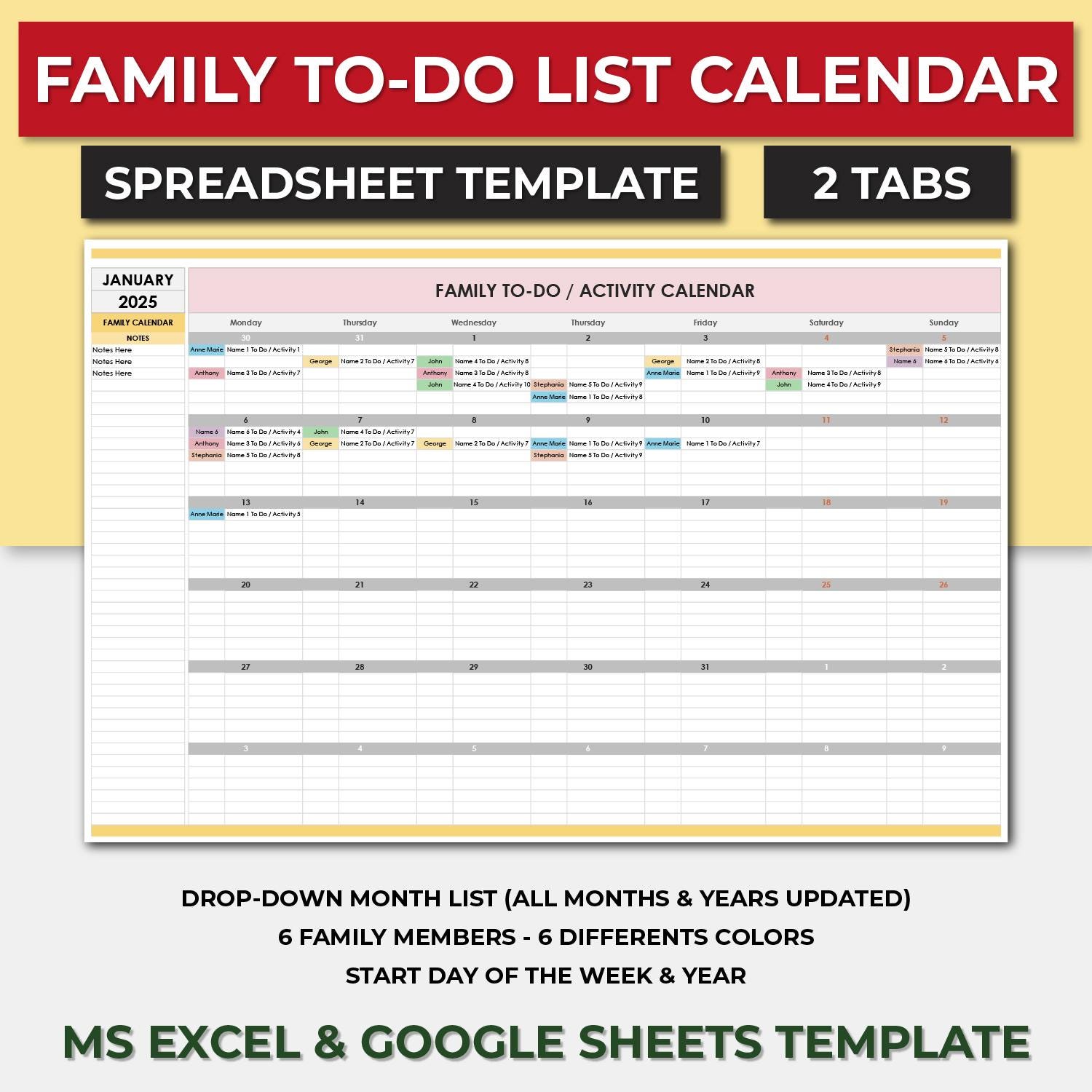 Family Routine Organizer. Family Calendar Template. Home Activity ...