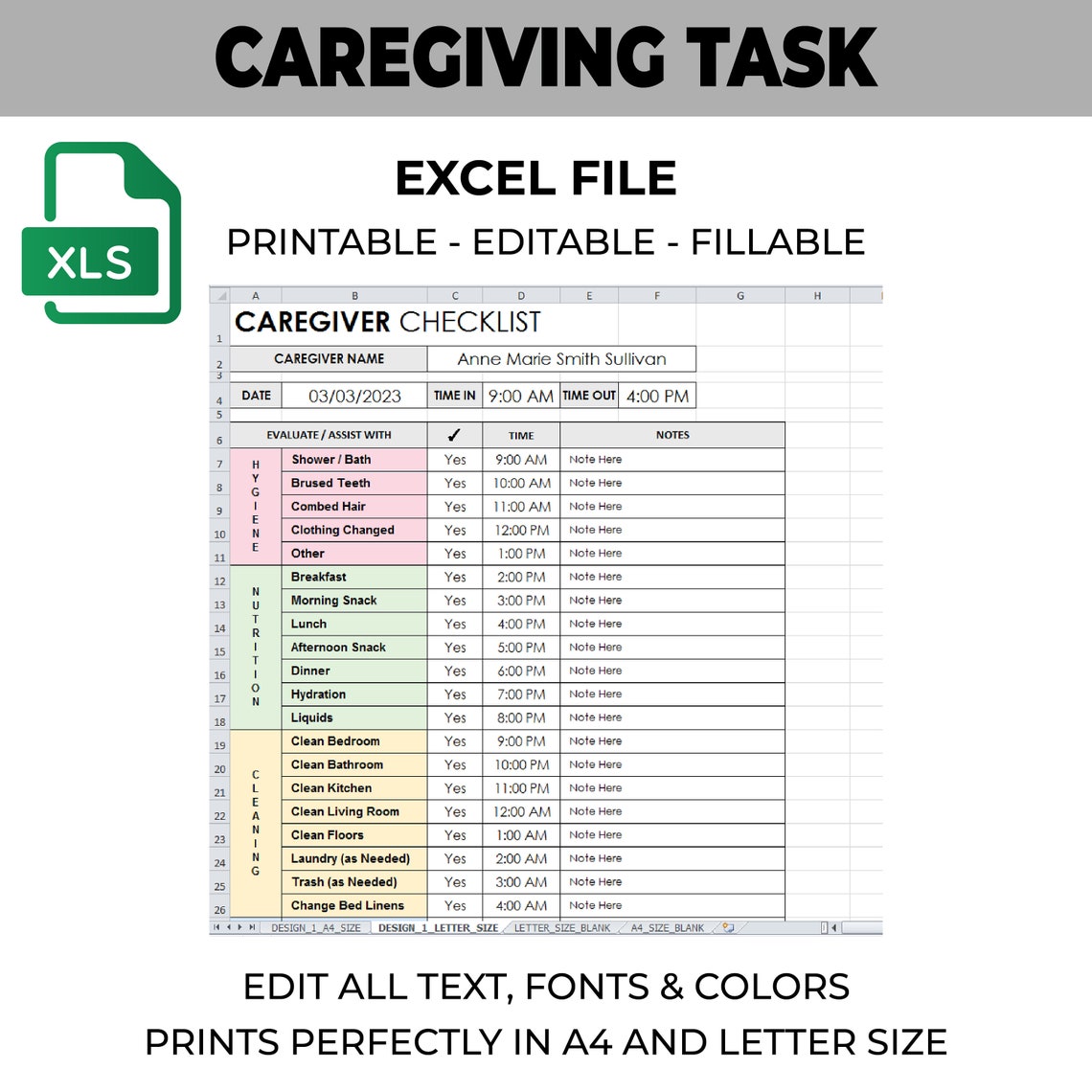 Caregiver Daily Tasks Log. Caregiver Time Worked. Elderly Care ...