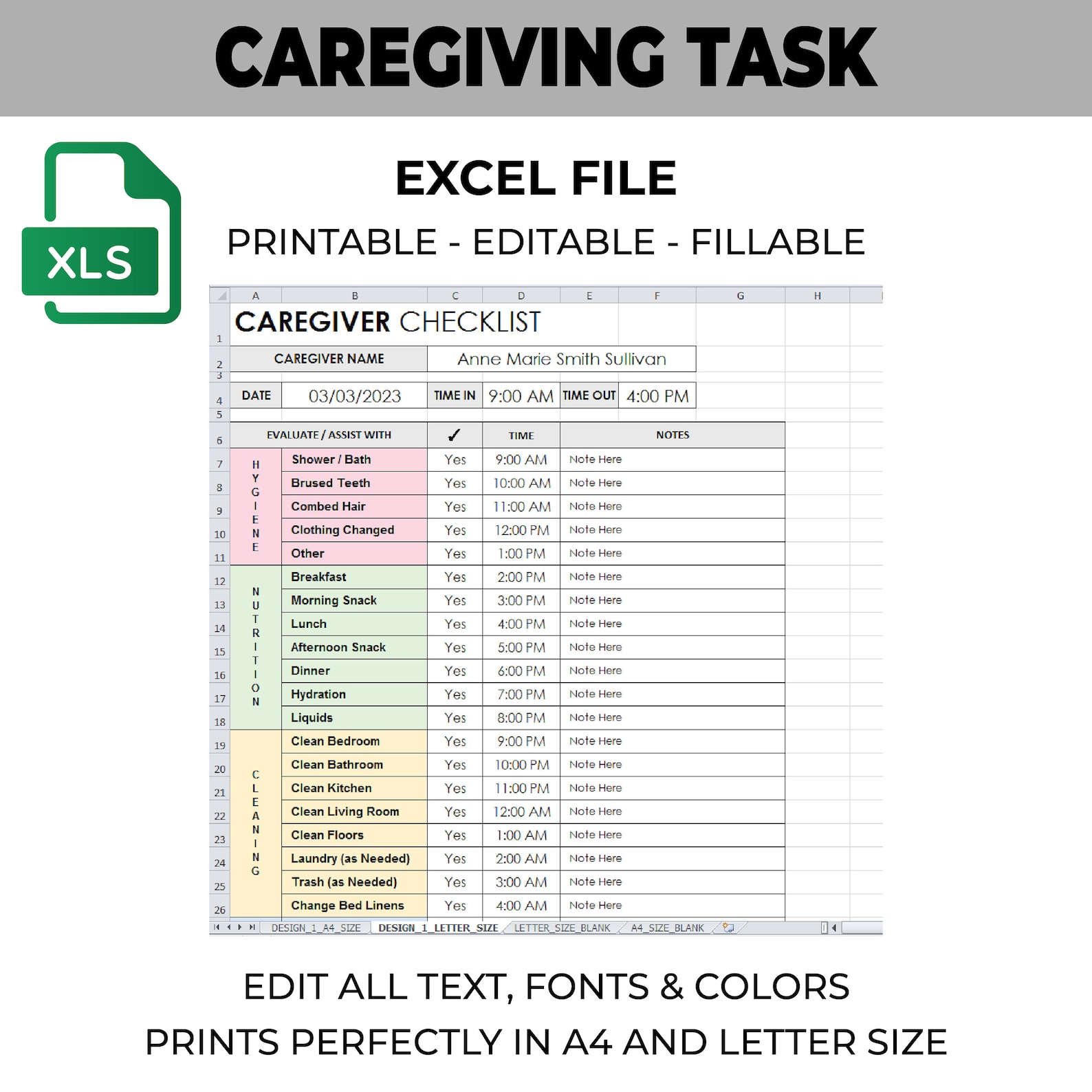 Caregiver Daily Tasks Log. Caregiver Time Worked. Elderly Care ...