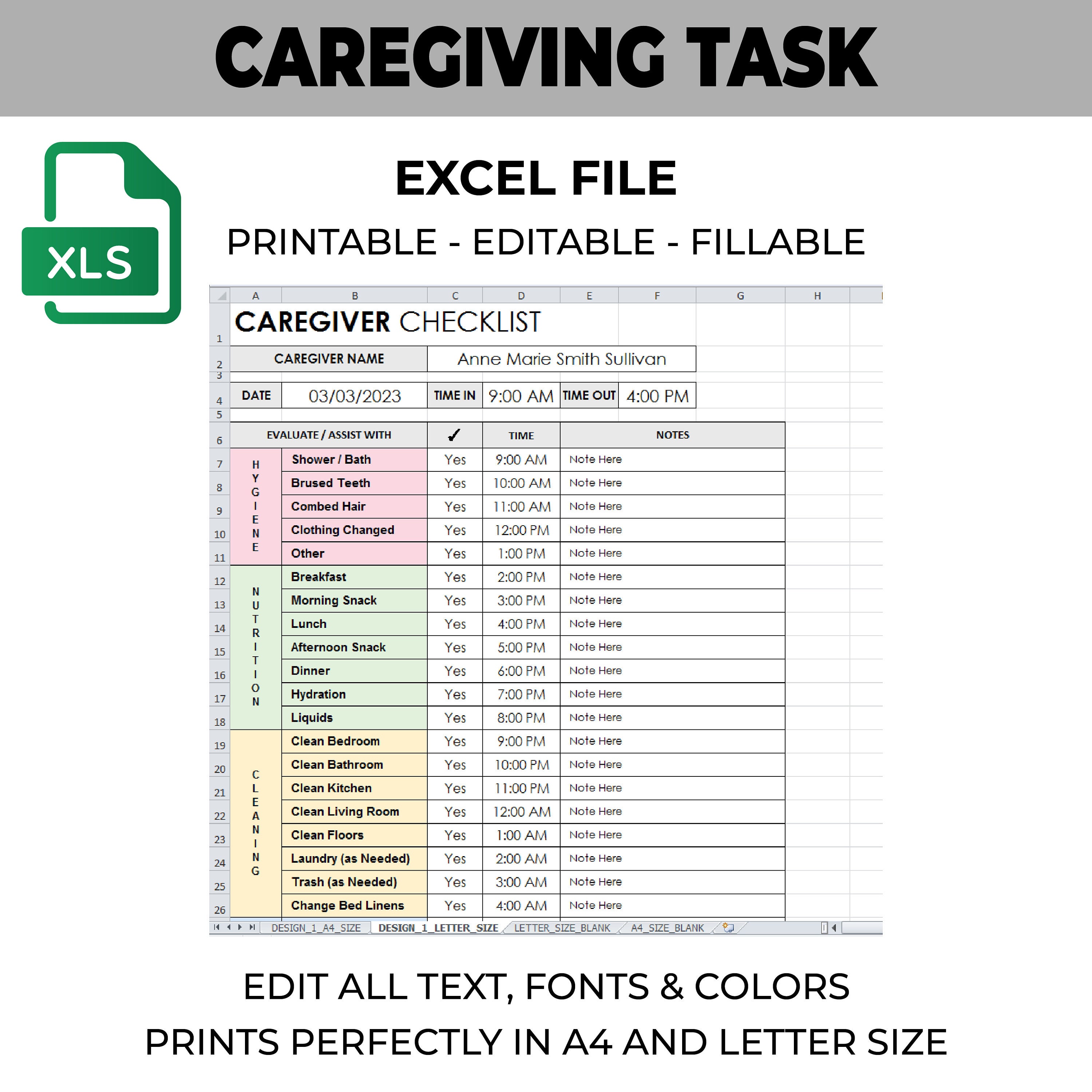 Caregiver Daily Tasks Log. Caregiver Time Worked. Elderly Care ...