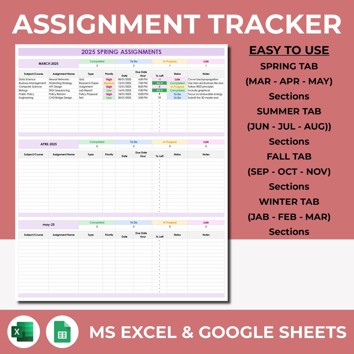 Google Sheets Study Tracker Template, Excel Student Assignment Tracker ...