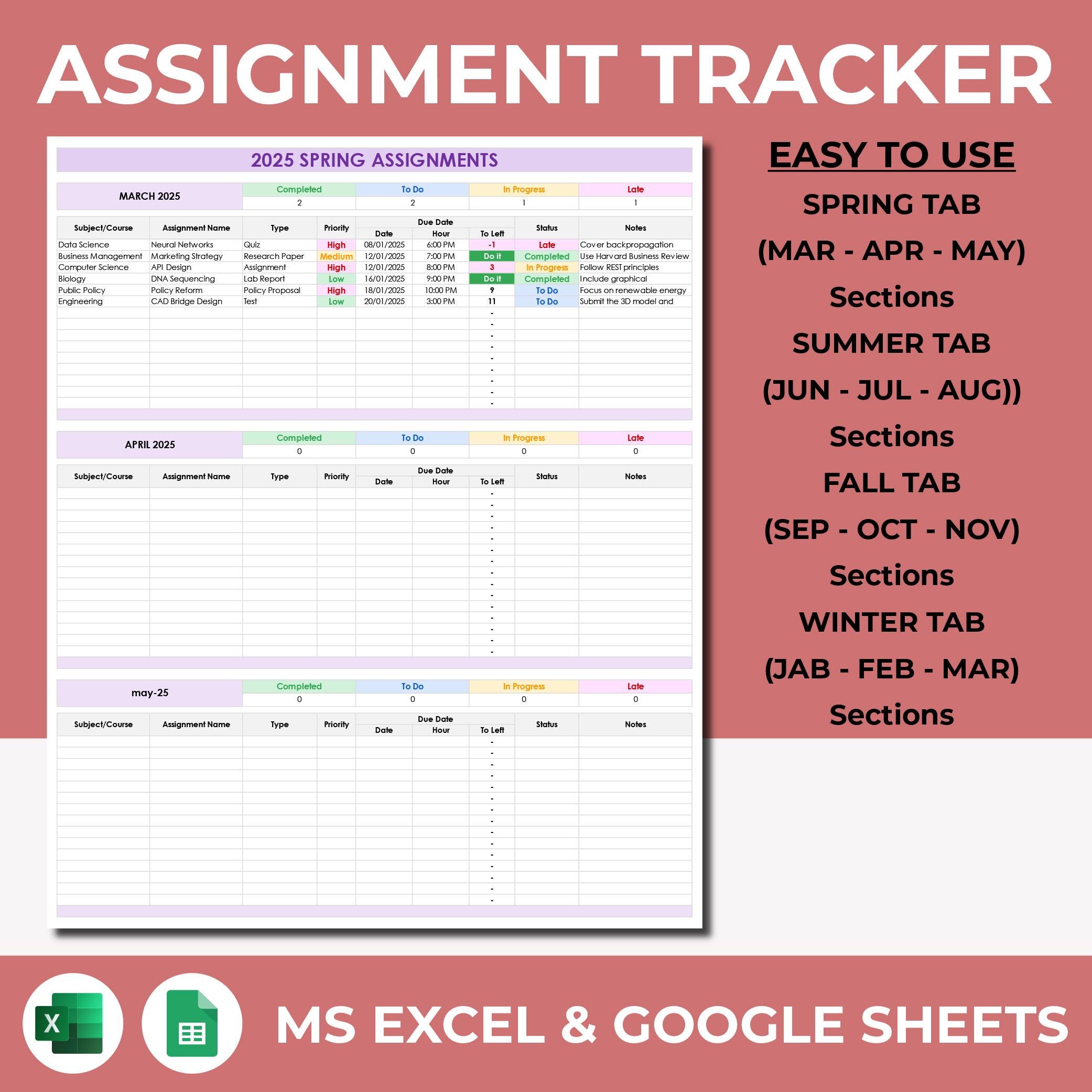 Google Sheets Study Tracker Template, Excel Student Assignment Tracker ...