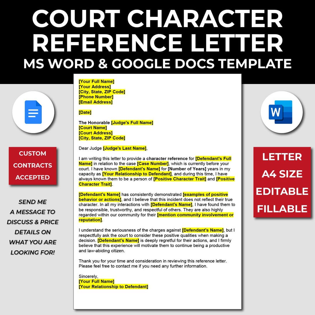 Court Character Reference Letter Template: Editable & Professional ...