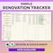Simple Renovation Tracker | Google Sheets & Excel Budget Spreadsheet ...
