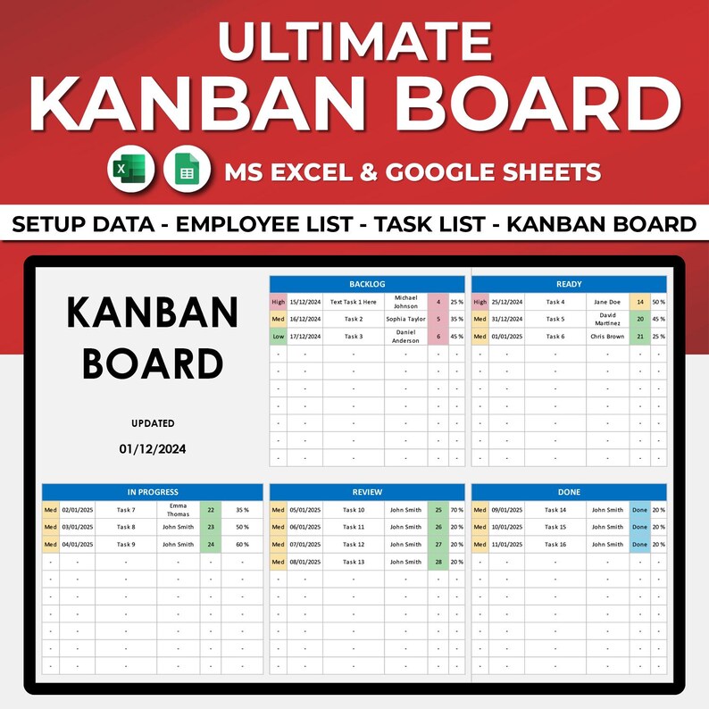 Simple Kanban Board: Task Stages & Priority Tracker Excel Template and ...