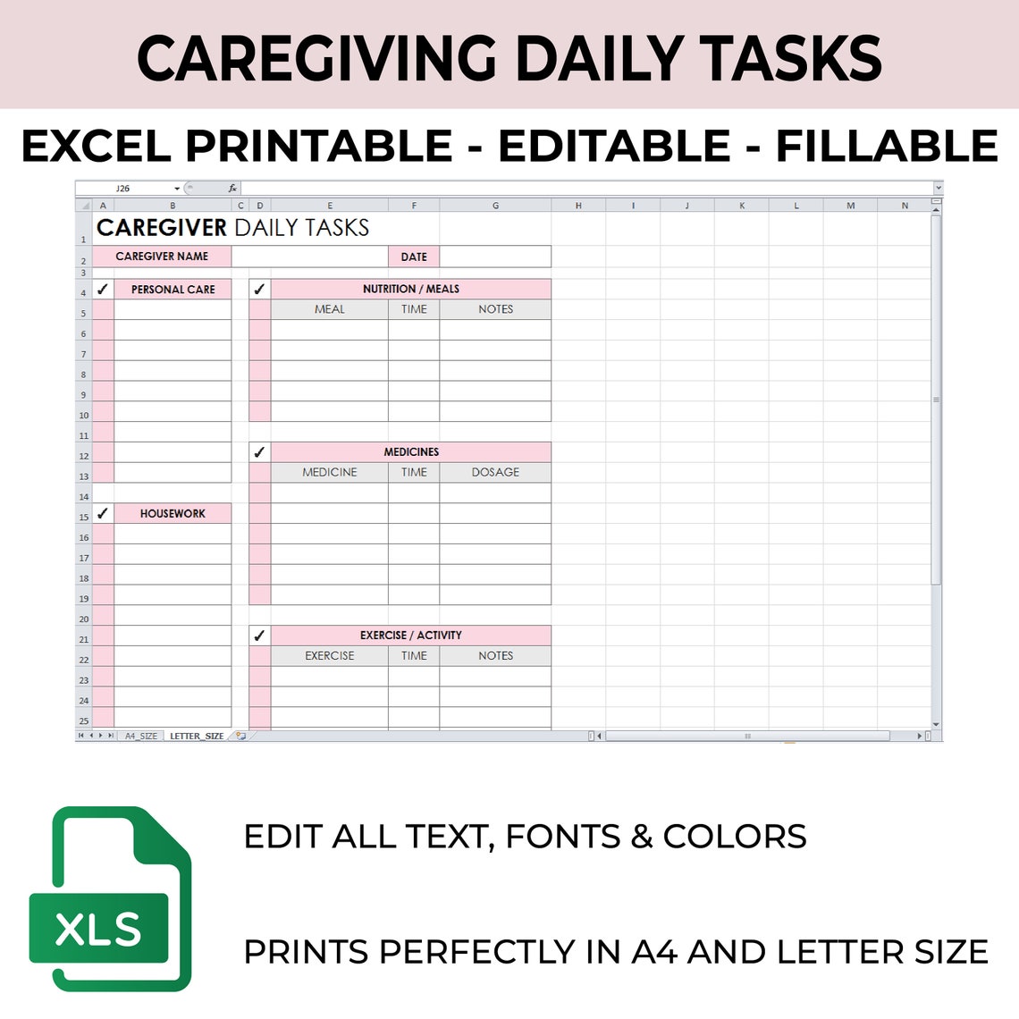 Caregiving Daily Tasks Log Template. Elderly Care Caregiving Checklist ...