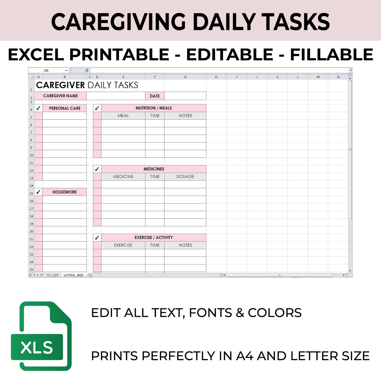 Caregiving Daily Tasks Log Template. Elderly Care Caregiving Checklist ...