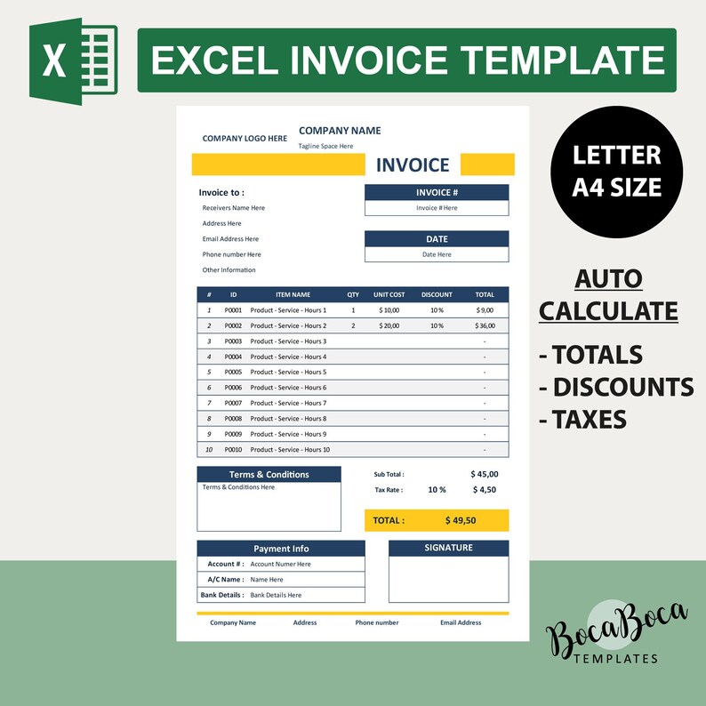 Excel Invoice Template. Excel Invoice Spreadsheet. Excel Invoice Sheet ...