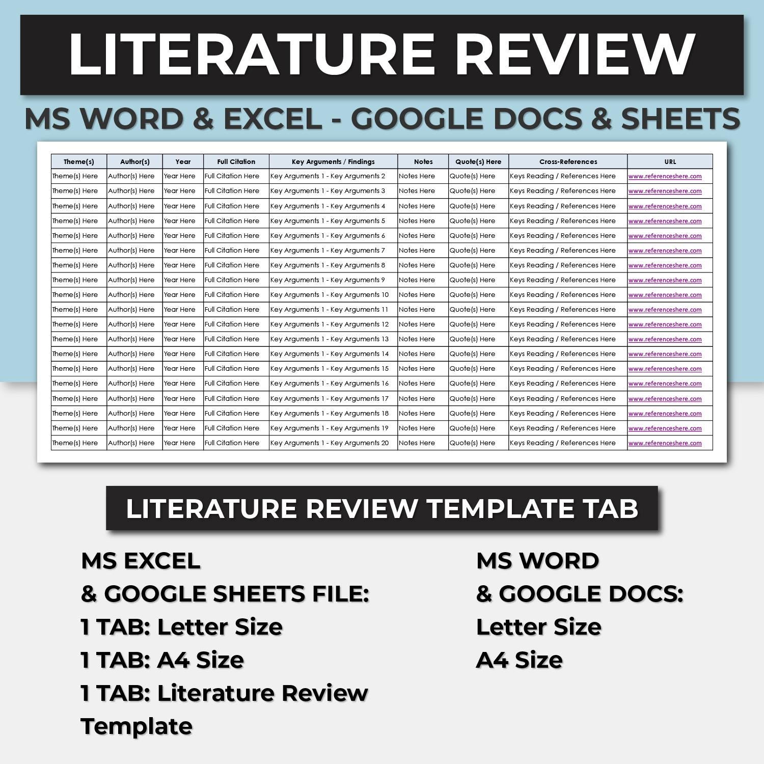 Research Literature Review & Literature Search Template. Literature ...