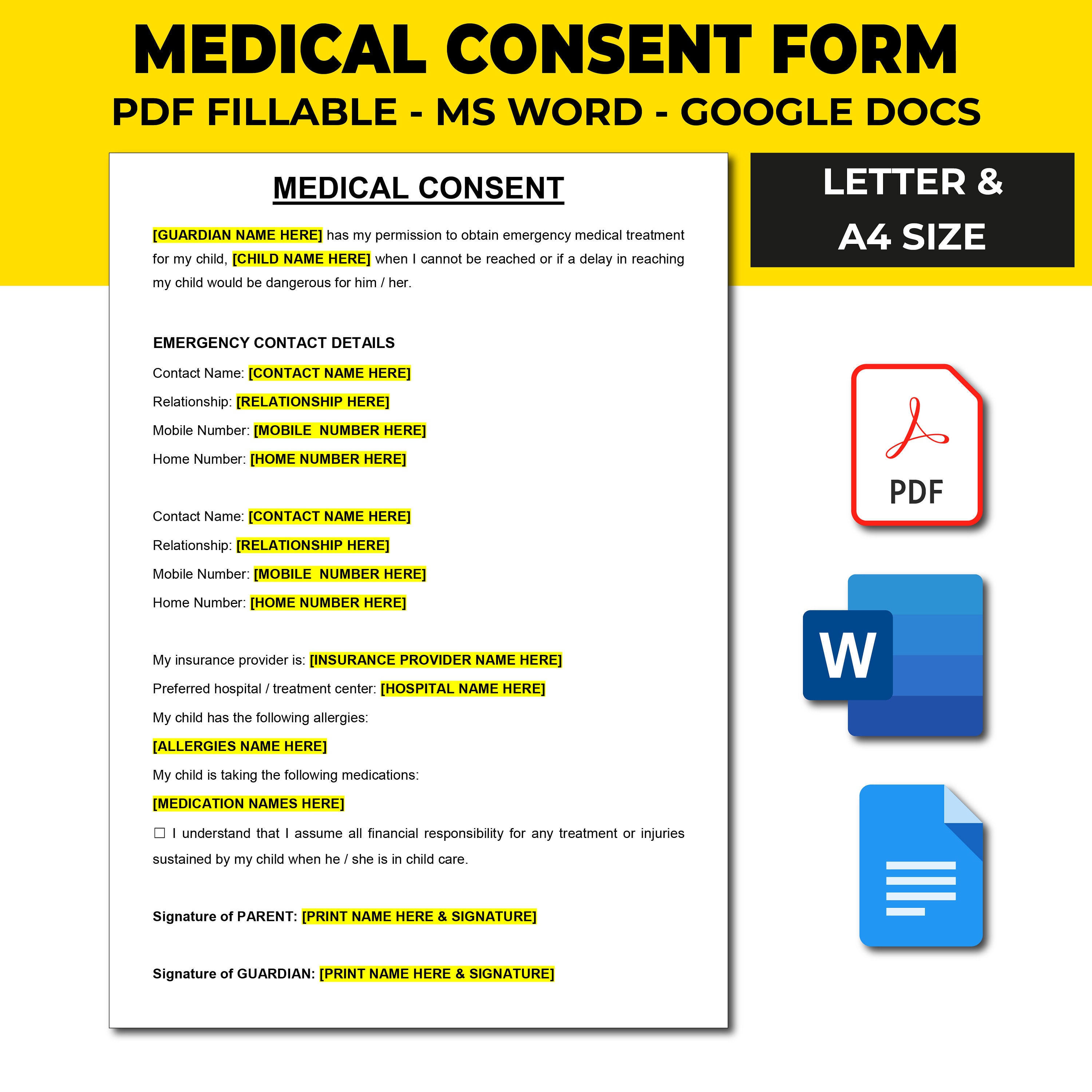 Medical Consent Form Template. Medical Consent Form for Children ...