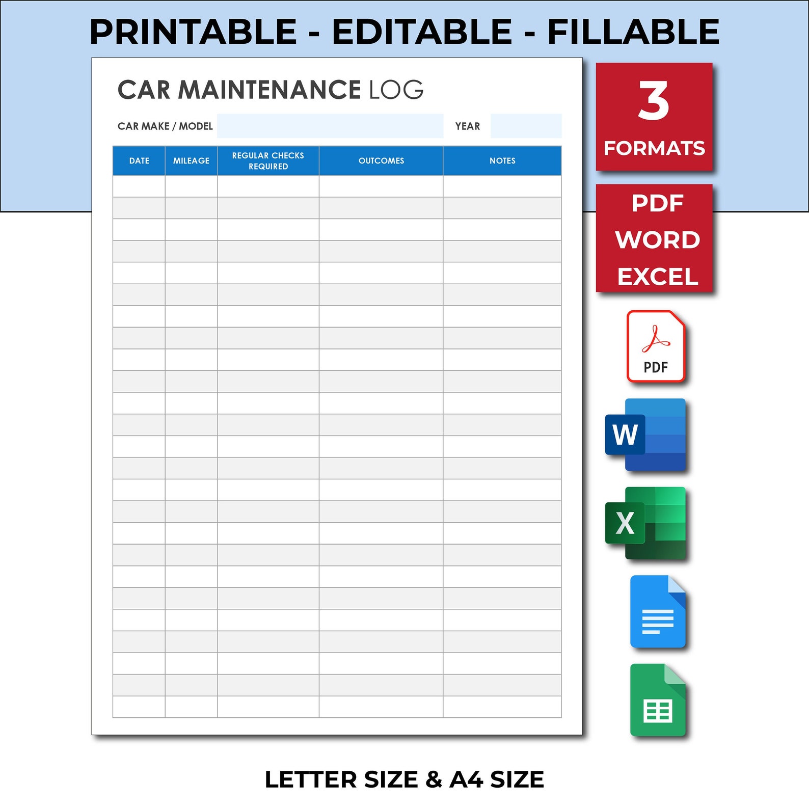 Car Maintenance Log. Auto Maintenance Tracker. Vehicle Care Log. Auto ...