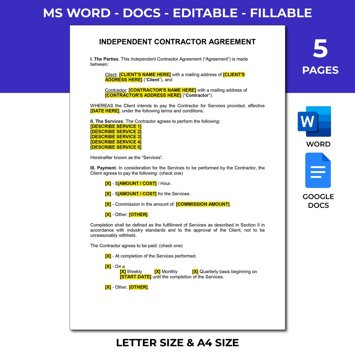 Contractor Agreement Template, Self-employed Contractor Contract ...