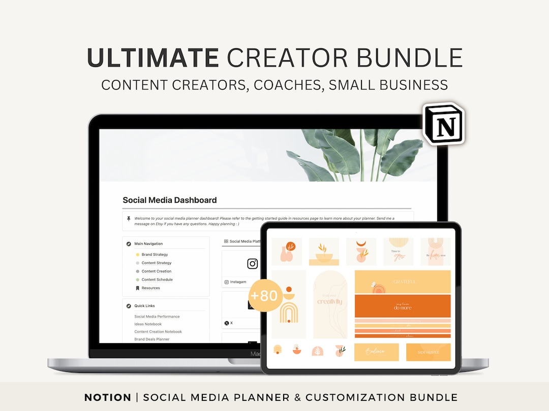 Ultimate Content Creator Bundle, Social Media Planner With Notion Customization, Notion Icons ...