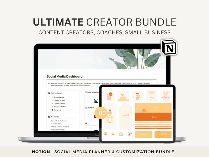 Ultimate Content Creator Bundle, Social Media Planner With Notion Customization, Notion Icons ...