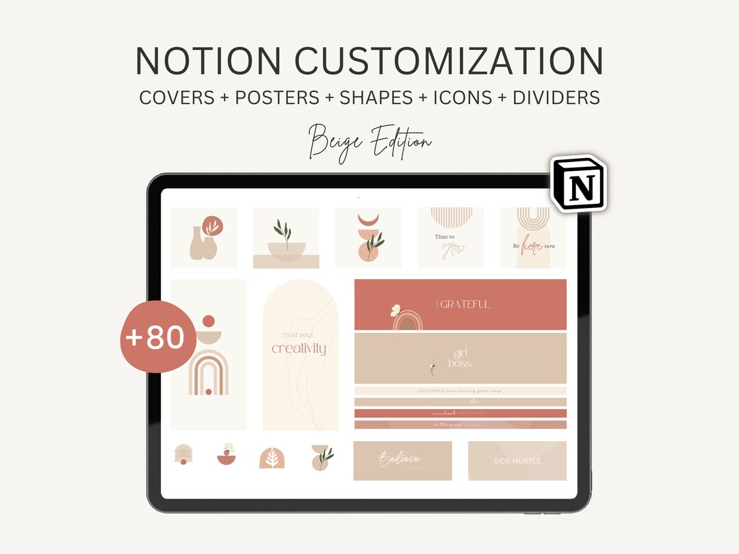 Notion Customization Bundle Beige Edition, Includes Motivational Notion Covers, Notion Icons ...