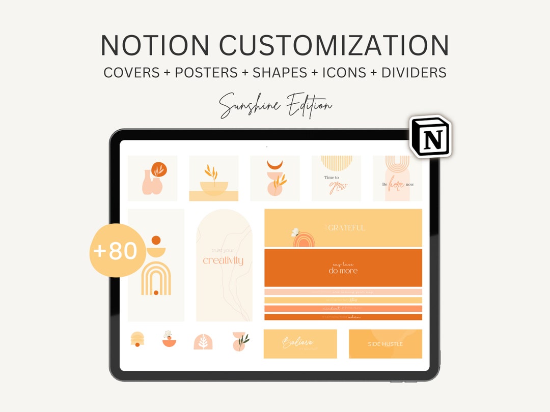 Notion Customization Bundle Sunshine Edition, Includes Motivational Notion Covers, Notion Icons ...