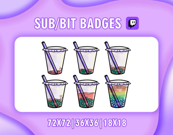 Bubble Tea Boba Drink Cup Cute Twitch Sub Badges Bit Badges - Etsy
