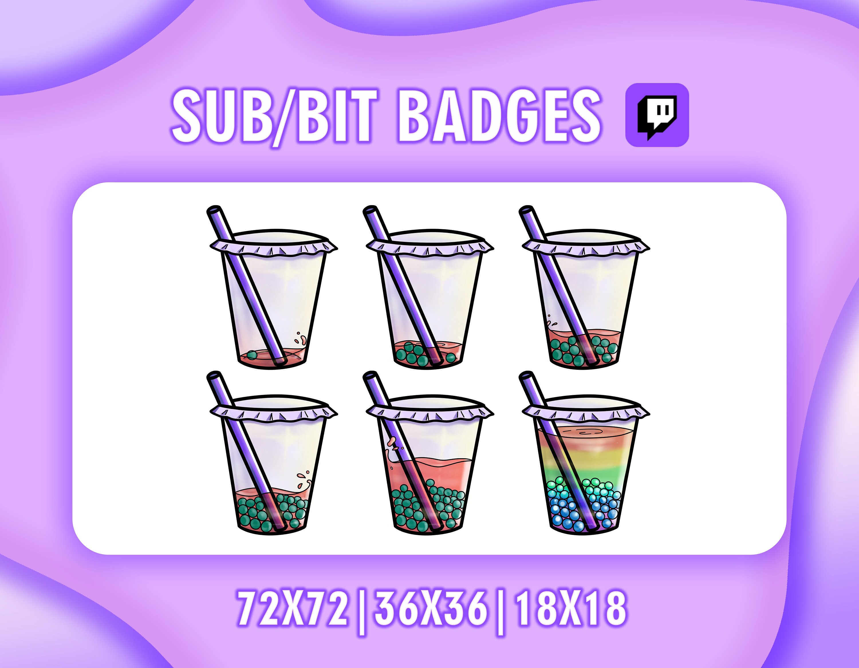 Bubble Tea Boba Drink Cup Cute Twitch Sub Badges Bit Badges Cheer - Etsy