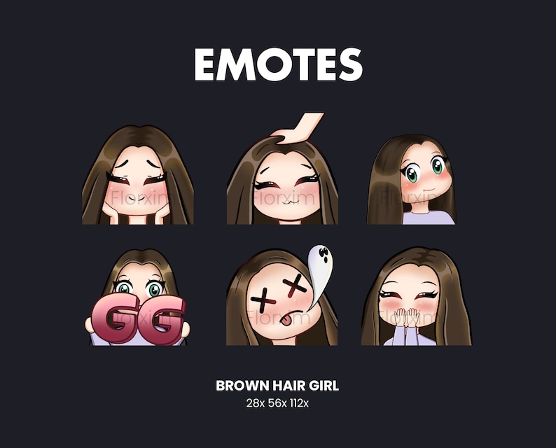 Brown Hair / Cute Chibi Girl / Twitch Emotes / Twitch Sub Emotes ...
