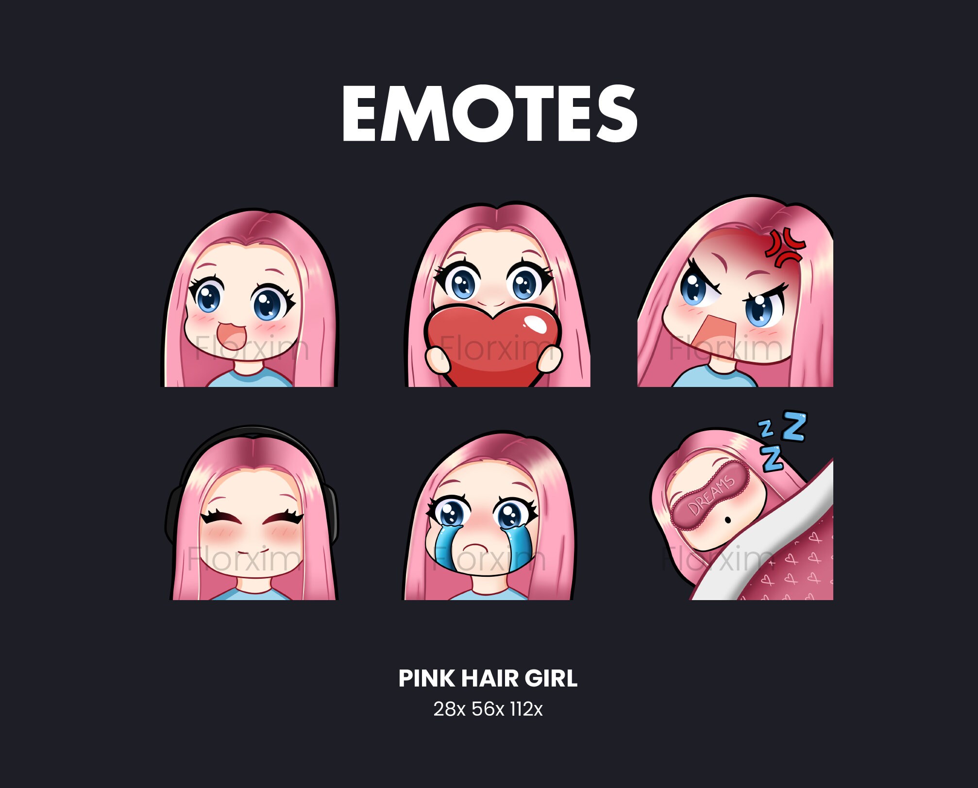 Pink Hair / Cute Chibi Girl / Twitch Emotes / Twitch Sub Emotes ...