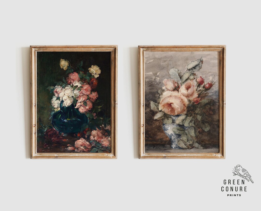 Vintage Rose Paintings // Gallery Set of 2 Floral Downloadable Prints ...