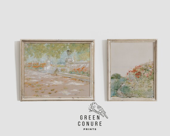 Neutral Garden Paintings // Gallery Set of 2 Vintage - Etsy