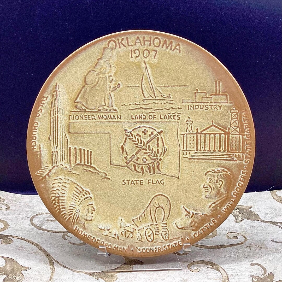 Vintage Frankoma Pottery Oklahoma 46th State Wall Plate Desert Gold - Etsy