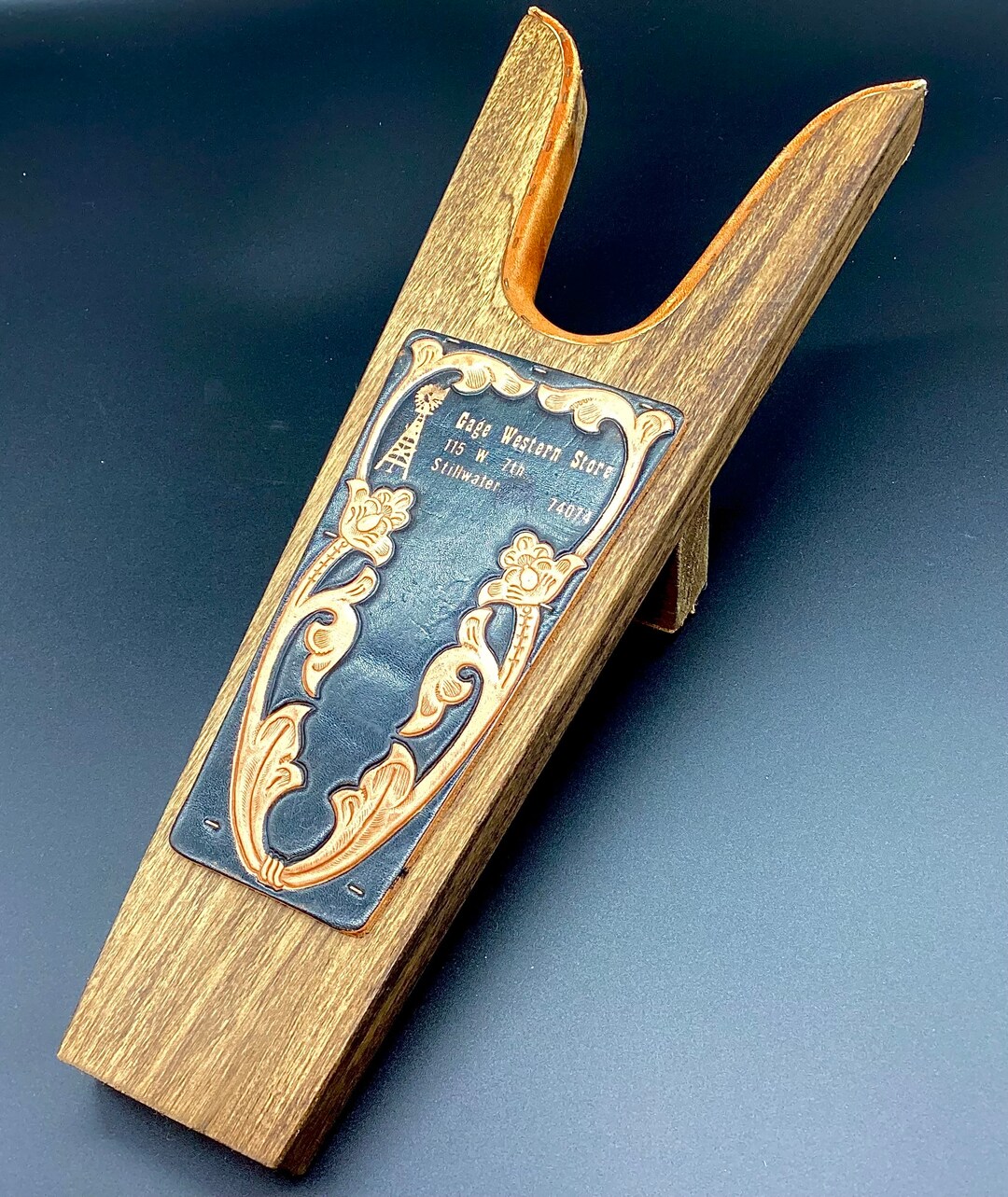 Vintage Western Tooled Leather Wooden Boot Jack Puller Remover ...