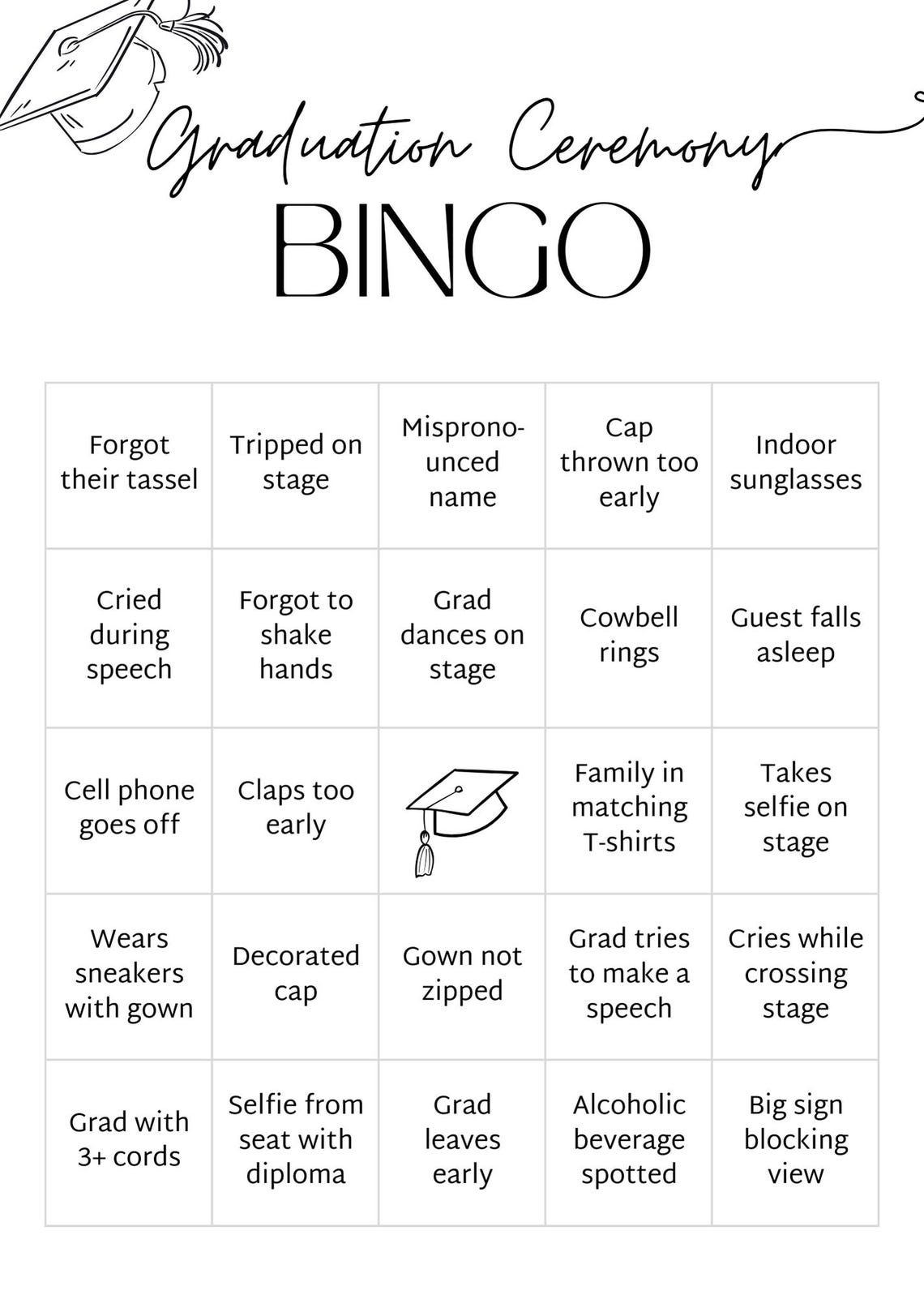 Graduation Bingo Game: Funny Printable Party Cards - Class of 2025 (PDF ...