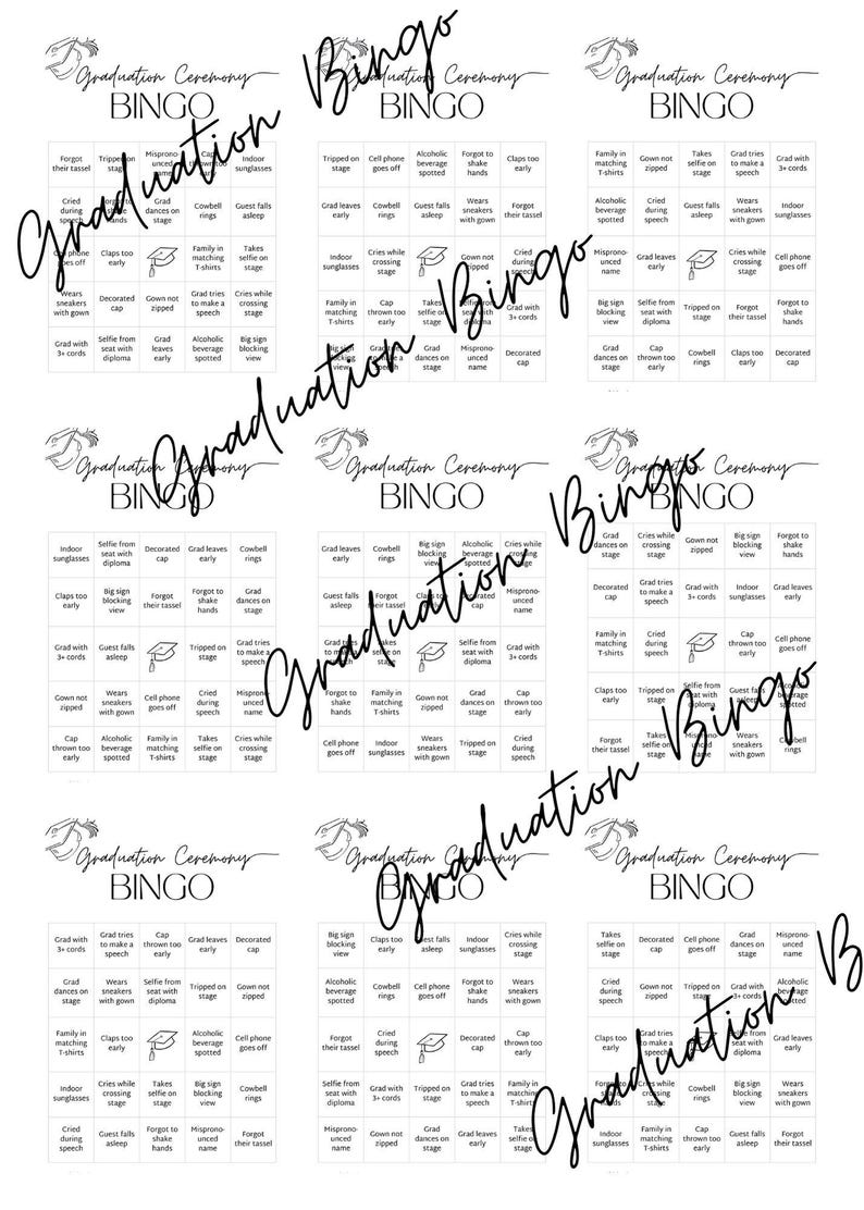 Graduation Bingo Game: Funny Printable Party Cards - Class of 2025 (PDF ...