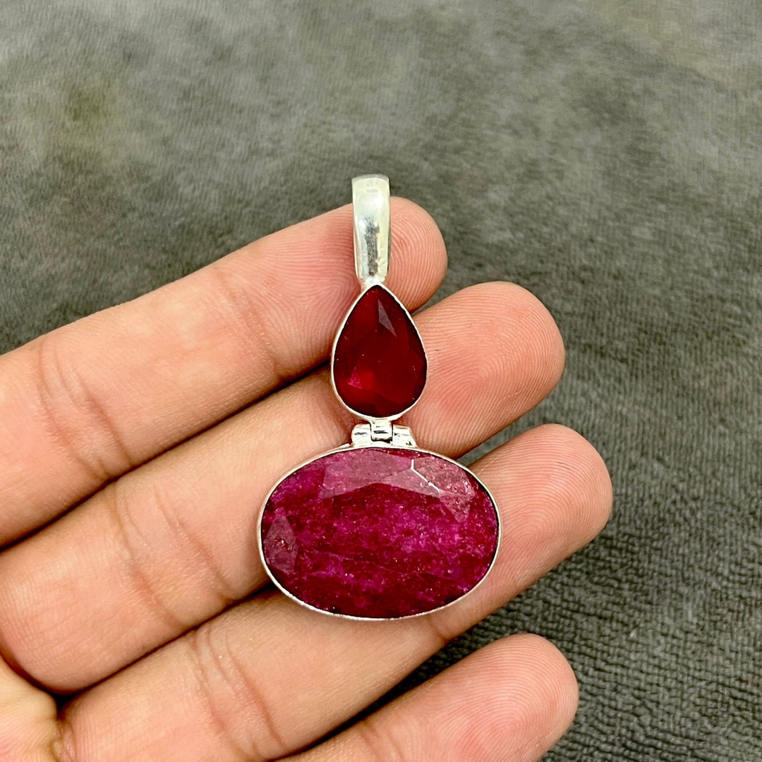 Faceted Kashmir Ruby Pendant 925 Sterling Silver Pendant Kashmir Ruby ...
