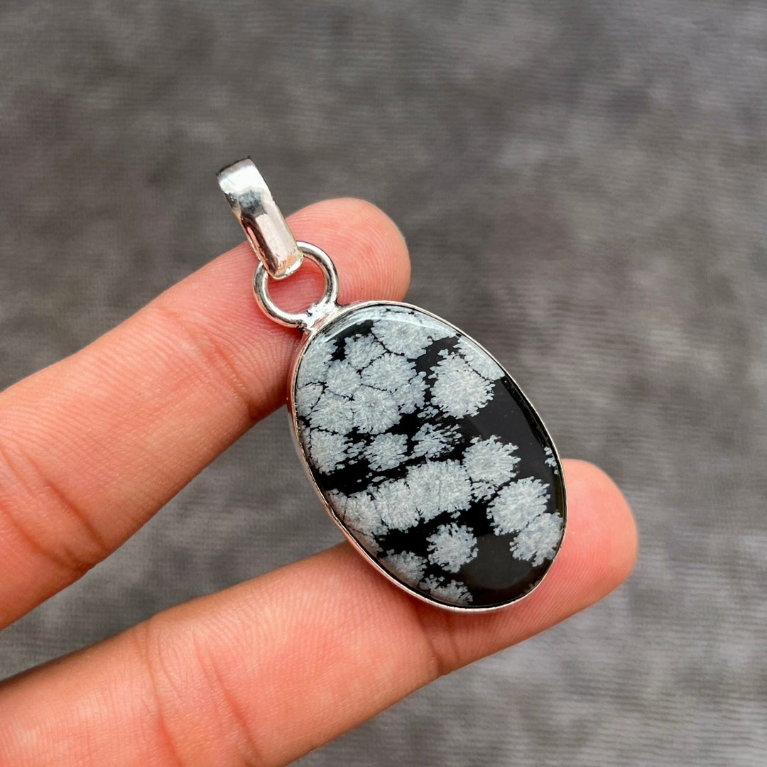 Snowflake Obsidian Pendant Snowflake Silver Necklace Obsidian 925 ...