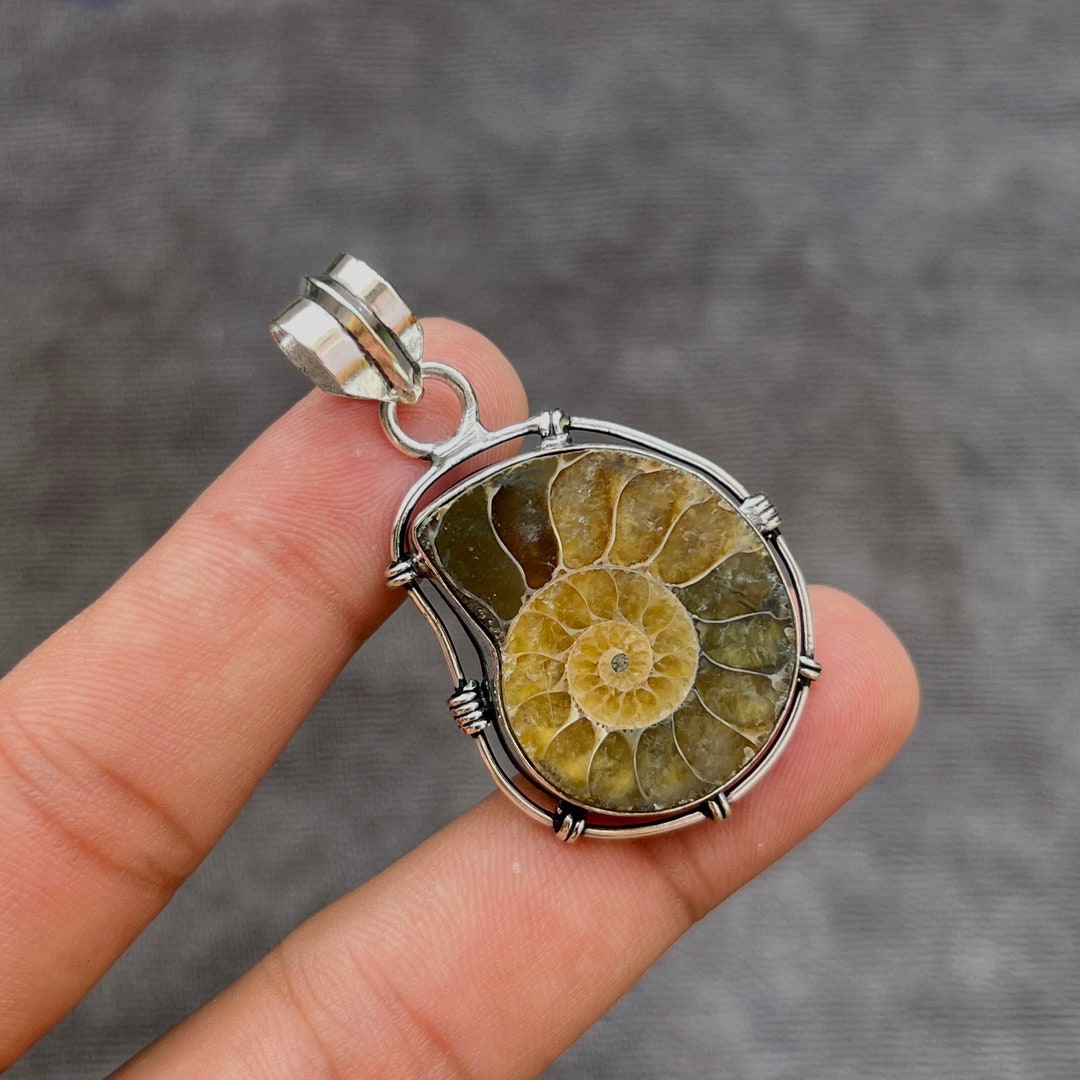 Handmade Ammonite Fossil Pendant: 925 Sterling Silver Necklace - Etsy