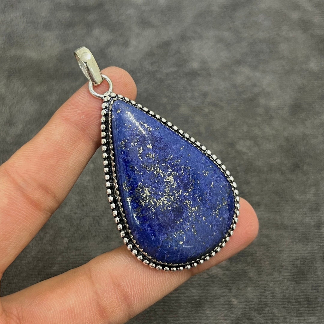 Handmade Lapis Lazuli Pendant Necklace: 925 Sterling Silver, Teardrop ...