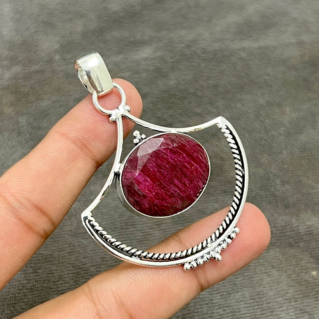 Faceted Kashmir Ruby Pendant 925 Sterling Silver Pendant Kashmir Ruby ...