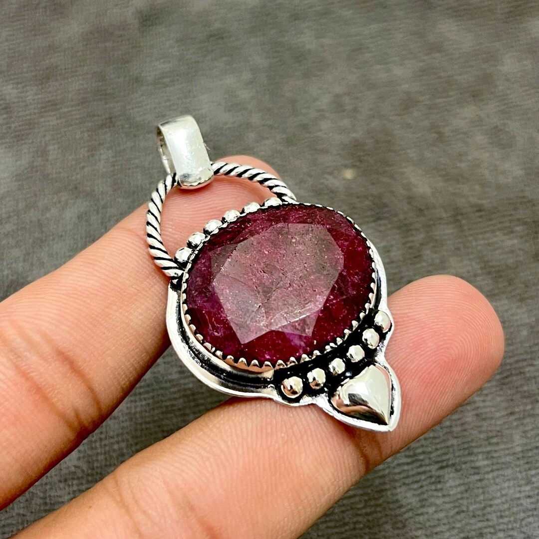 Faceted Kashmir Ruby Pendant 925 Sterling Silver Pendant Kashmir Ruby ...