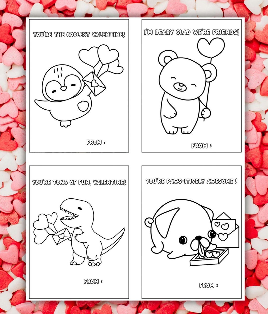 Printable Valentine Coloring Cards - Etsy