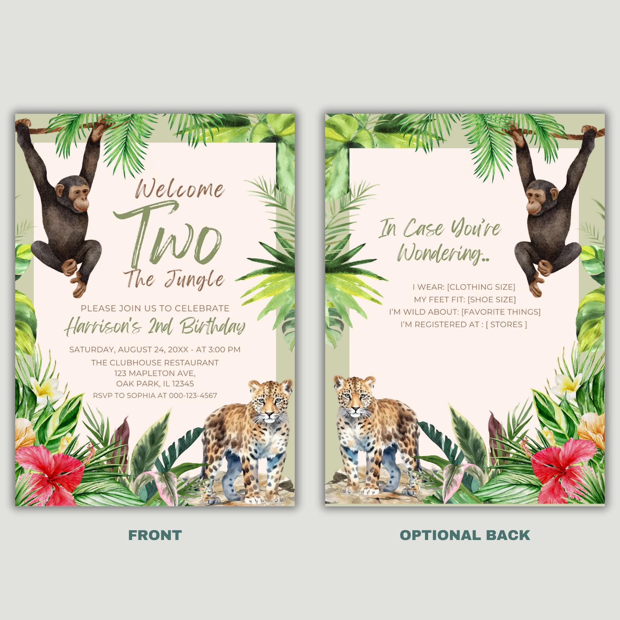 Jungle Safari Birthday Invitation: Welcome TWO the Jungle Editable ...
