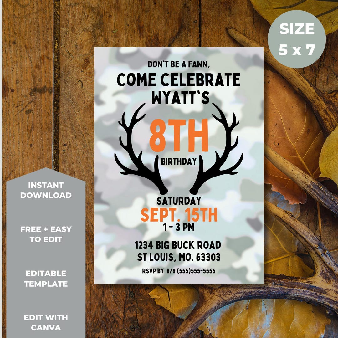 Funny Buck Birthday Invitation for Kids Custom Hunting Invitation ...