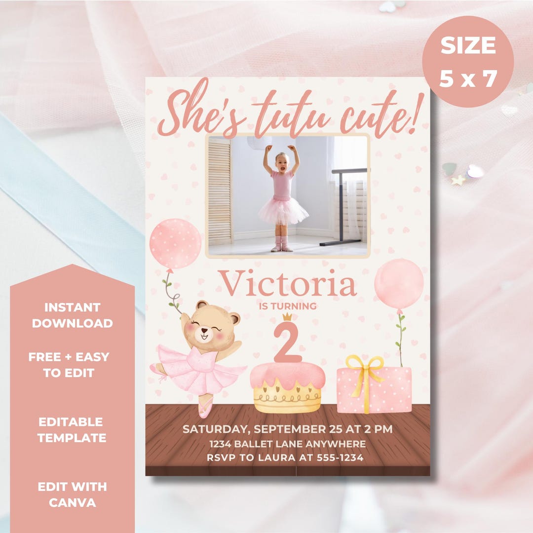 Tutu Cute 2nd Birthday Invitation | Editable Ballet Party Invite - Etsy