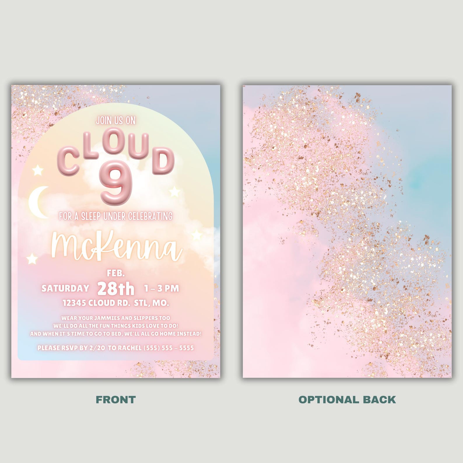 Cloud 9 Slumber Party Invitation: Pastel Balloon Lettering (editable ...