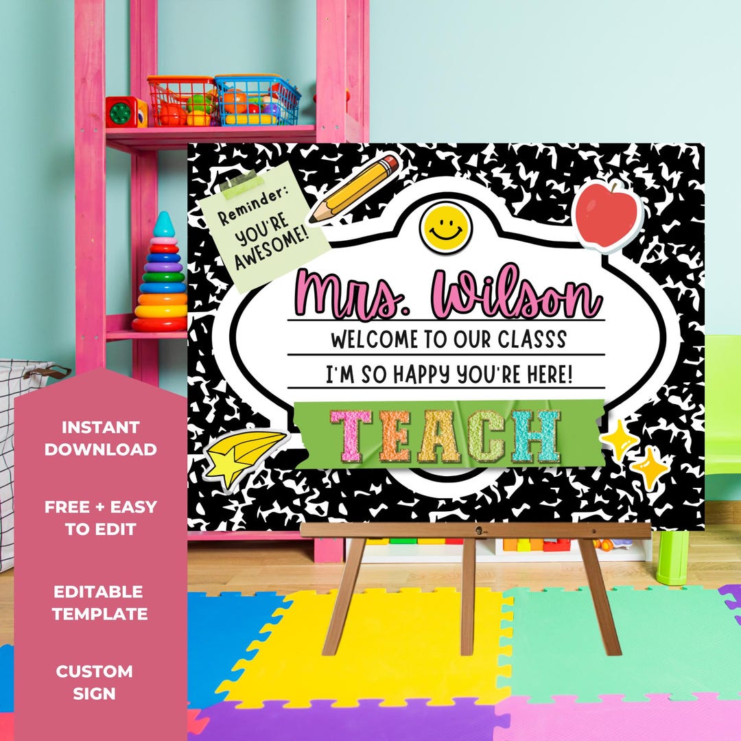 Personalized Teacher Welcome Sign | Classroom Decor Canva Template ...