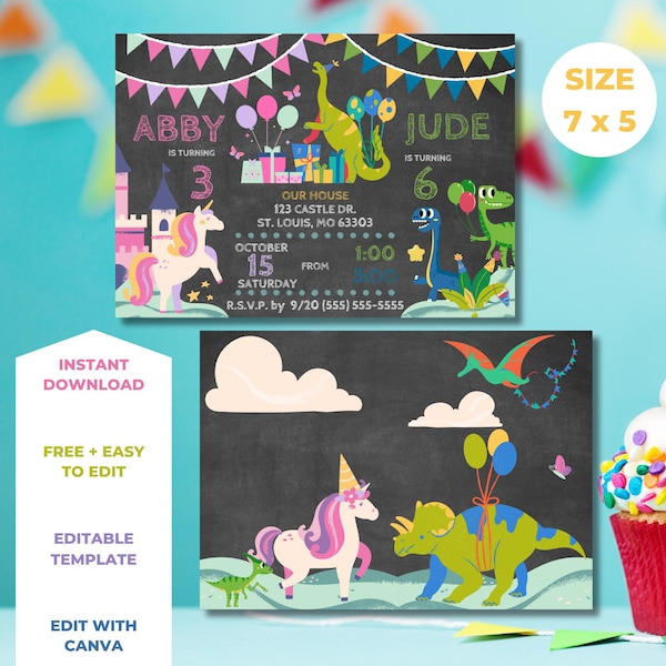 Unicorn Dinosaur Birthday Party - Etsy