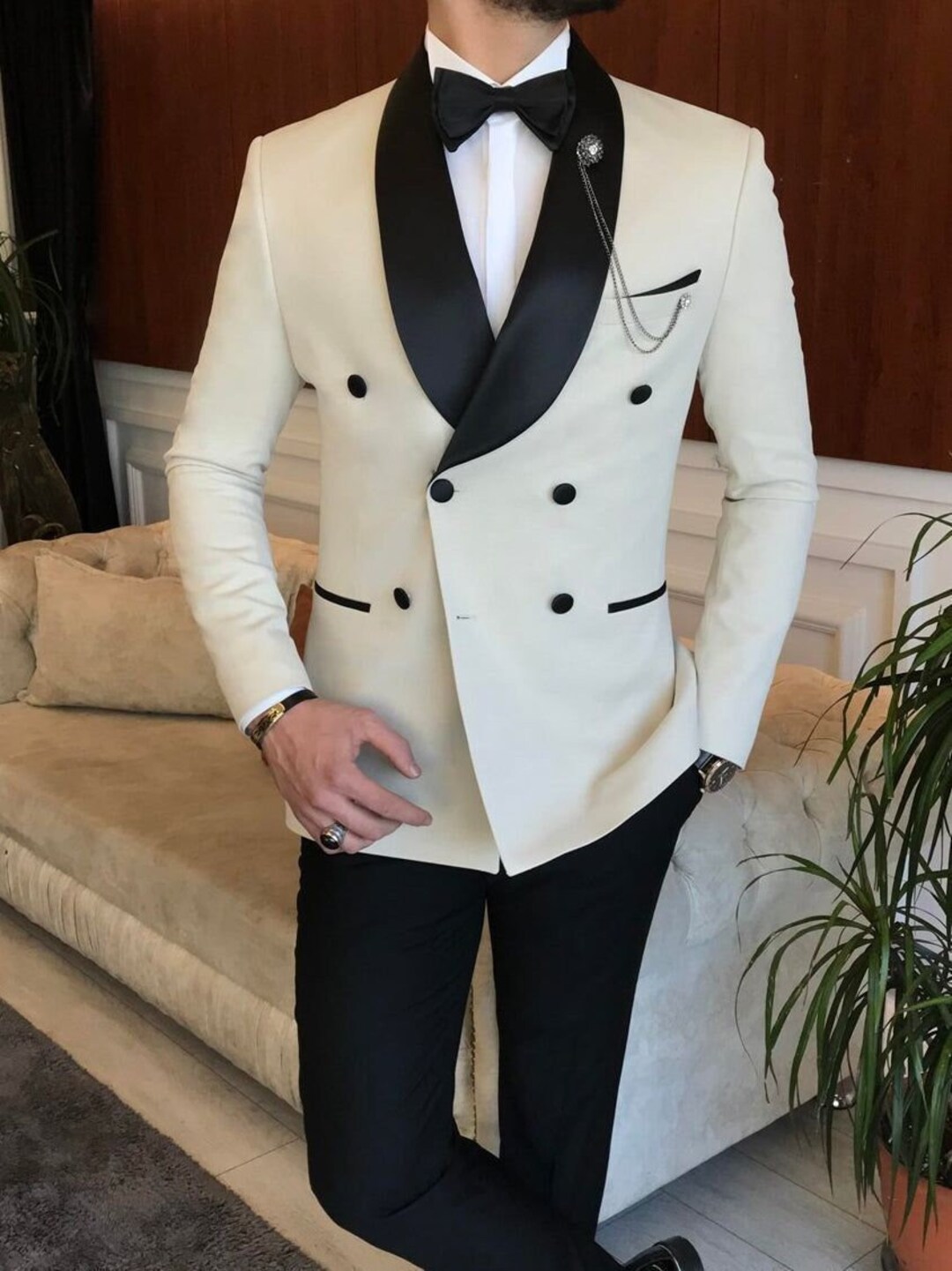 Cream Double Breasted Tuxedo 2-piece Tuxedo . Cream Jacket / Blazer and ...