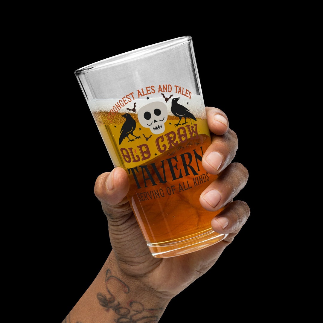 Halloween Glassware Barware | Old Crow Tavern 16 Oz Pint Glass | Beer ...