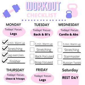 Weekly Workout Checklist! INSTANT DOWNLOAD. Printable and Editable! - Etsy