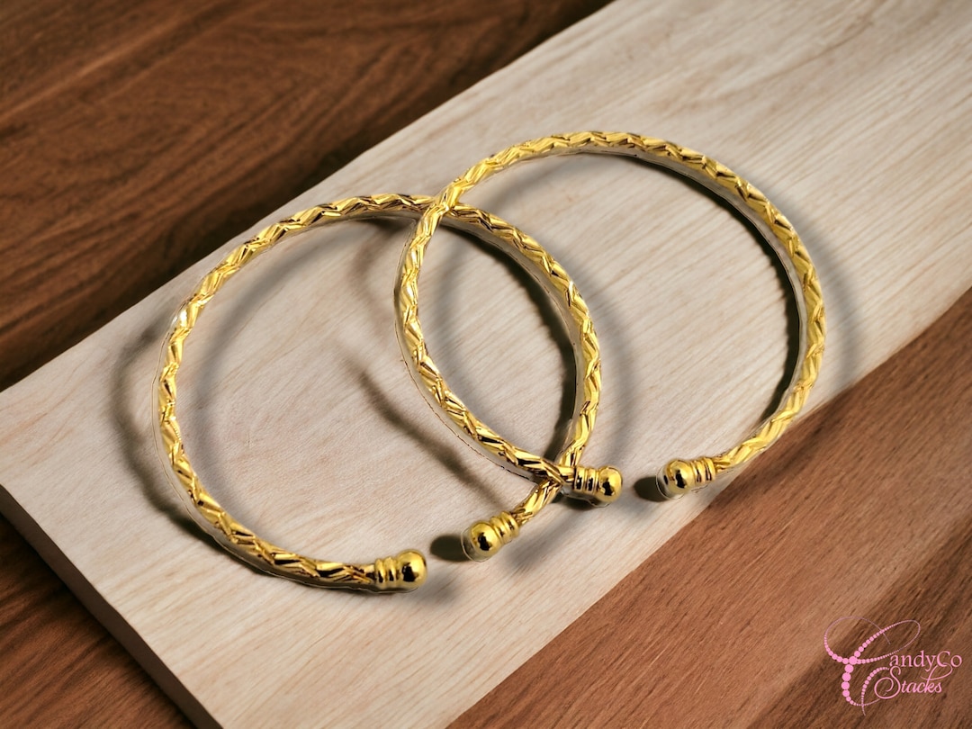 Textured Solid Ball Ends Yellow Gold West Indian Bangle Smooth Pyramid Bracelet Bangle Carribean ...